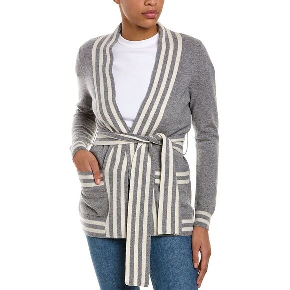 KIER + J | Sweaters | Kier J Striped Belt Cashmere Cardigan | Poshmark